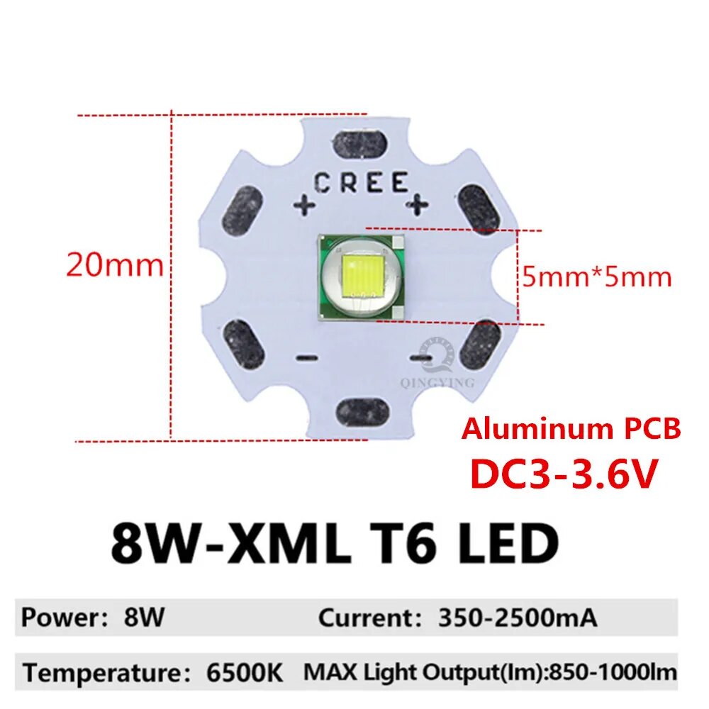 Светодиод QINGYING XML2 XHP70 для фонарика Белый, XML-T6DC3-3.6V2500mA