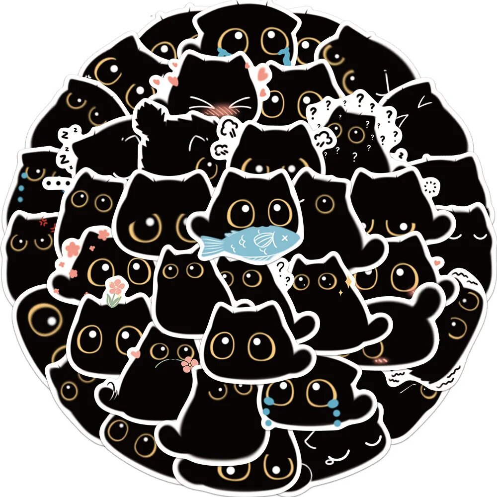Наклейки черные коты 80pcs Cute Black Cat