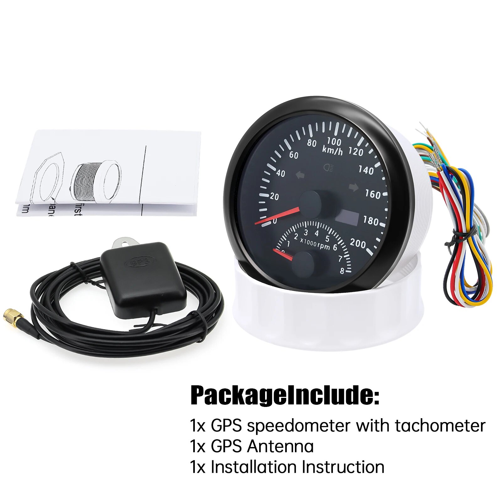 GPS-Спидометр с тахометром, 85 мм, 8000 об/мин Black 0-200kmh