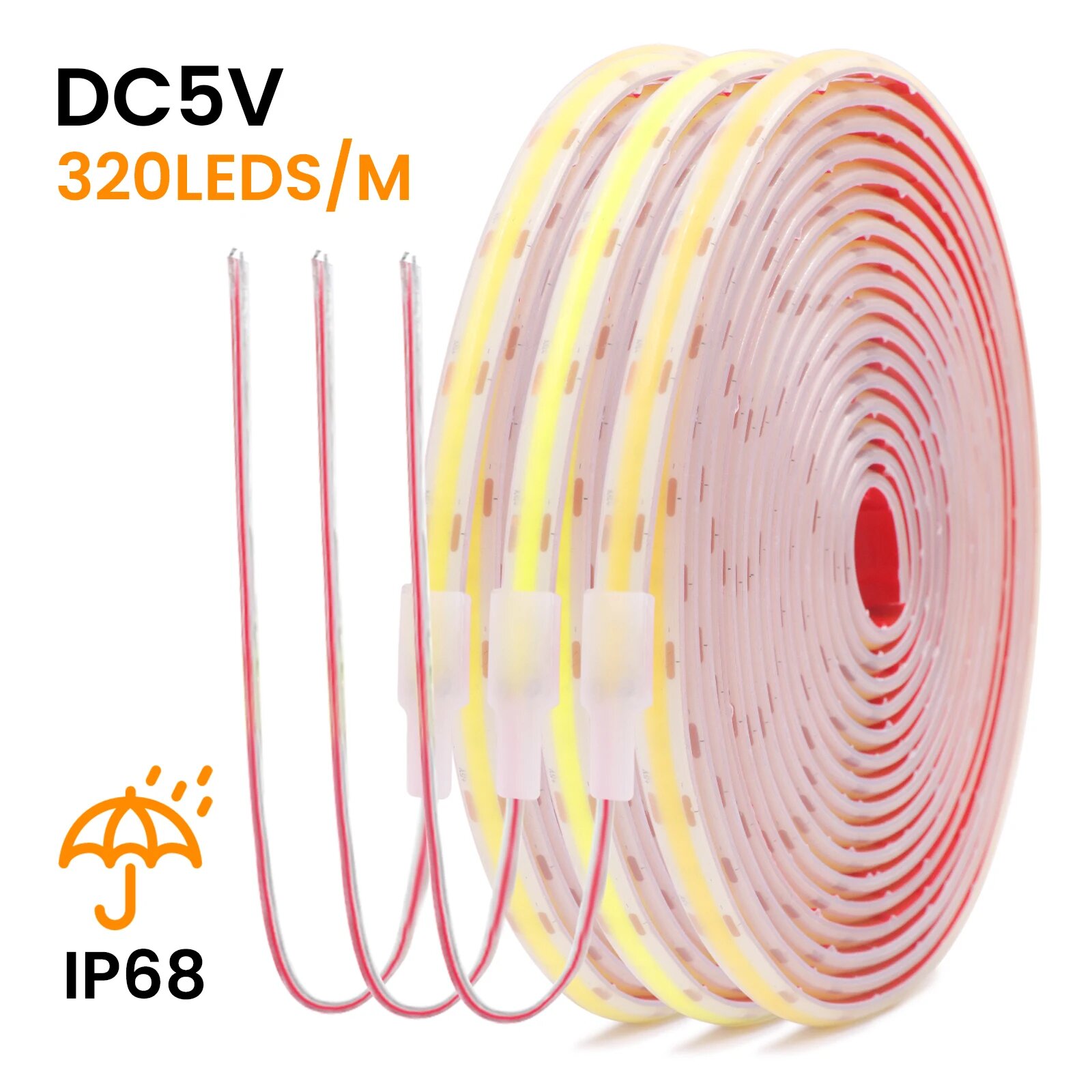 IP68 Водонепроницаемая светодиодная лента DC5V COB с регулируемой яркостью USB COB Клейкая лента Диодная лента 320 светодиодов RA90 3000K 4000K 6000K Подсветка телевизора