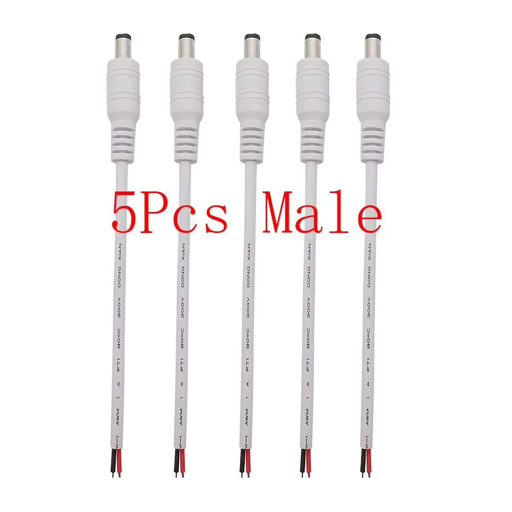 Кабель питания DC 5.5x2.1 мм белый 12В 5Pcs Male