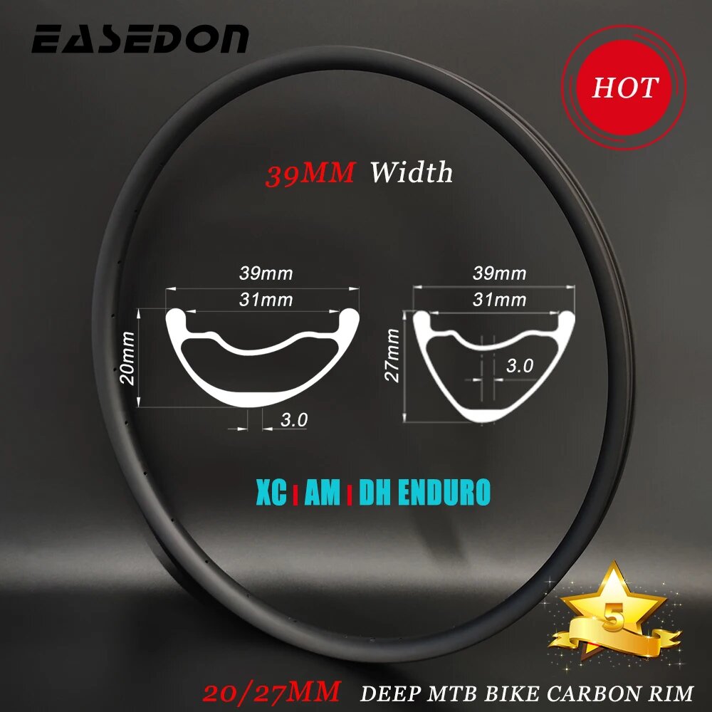 EASEDON DH XC AM 29ER Углеродное колесо 39мм UD/12K 28Holes, Matte, DH ENDURO, 3K, 39x20mm