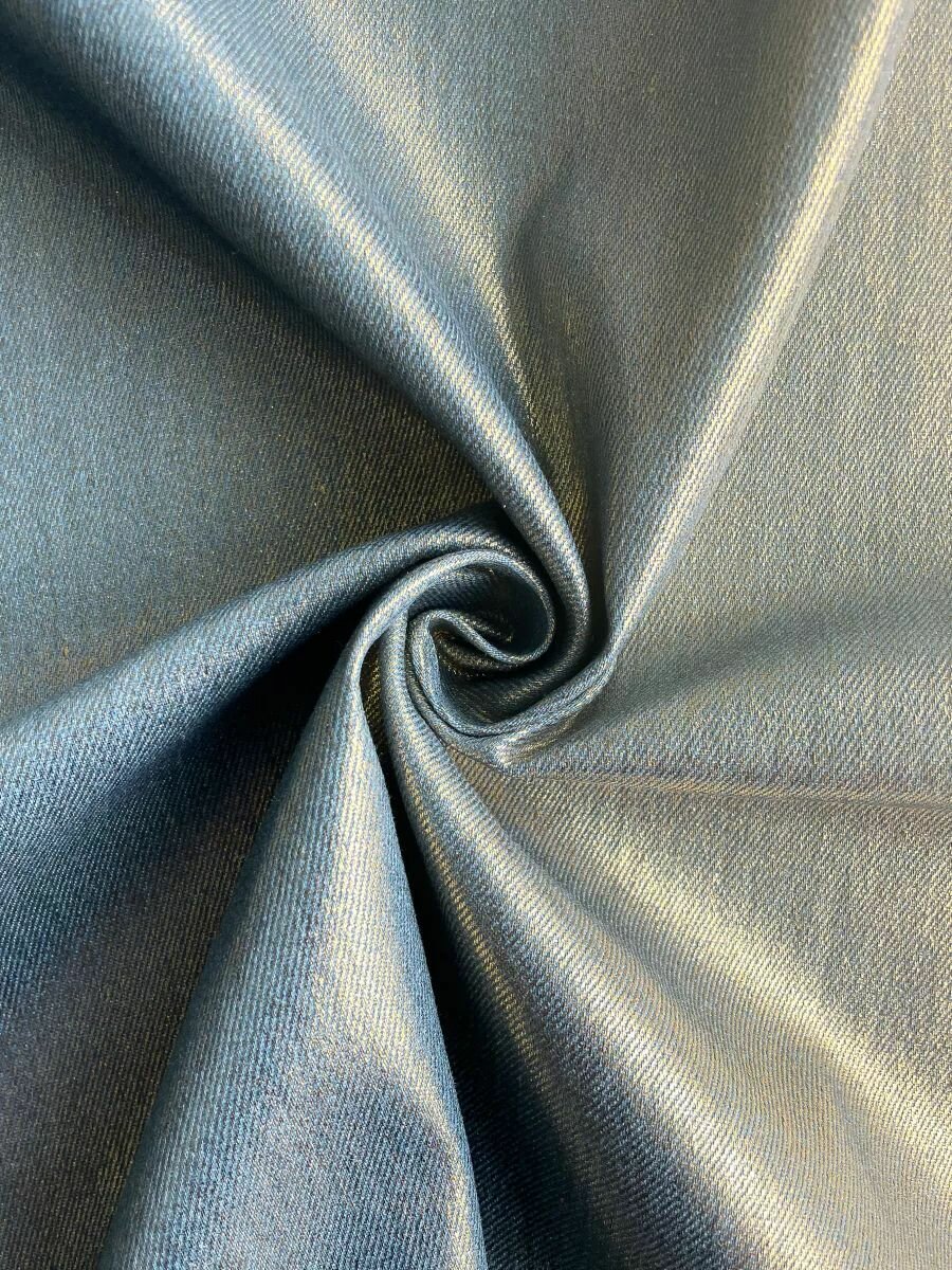 Ткань джинсовая Металлик, 80% x/б, 15% п/э, 5% эластан, золото, 1 м