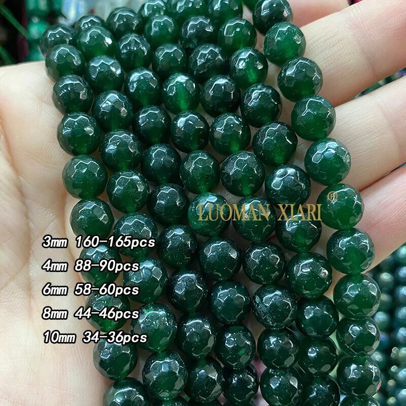 Натуральные бусины LUOMAN XIARI халцедон темно-зелёный 3-10 мм 4mm 88-90pcs