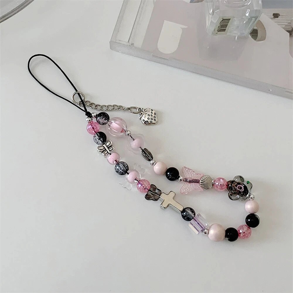 Подвеска для телефона в виде сердца с бусинами в виде клубники Корея Милая Любовь Сердце M127