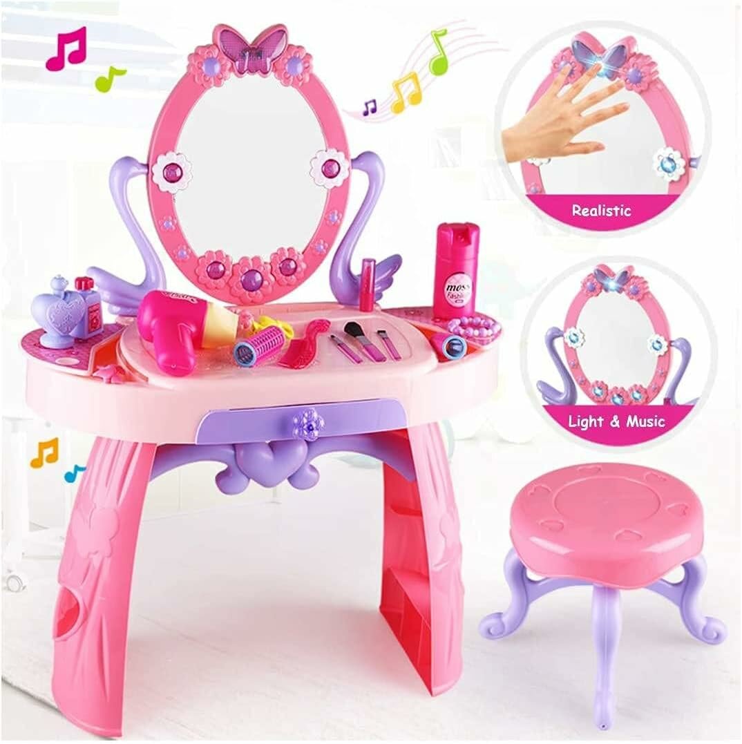 Игровой набор "Трюмо", с аксессуарами, игровой стул, пластик, цвет розовый.