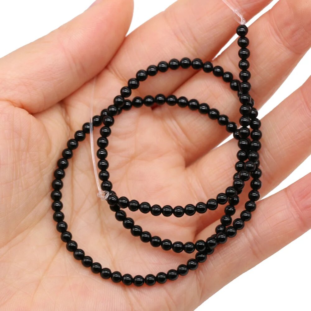 Натуральные круглые бусины из агата 2-4 мм Черный, 4 мм, Black Agate