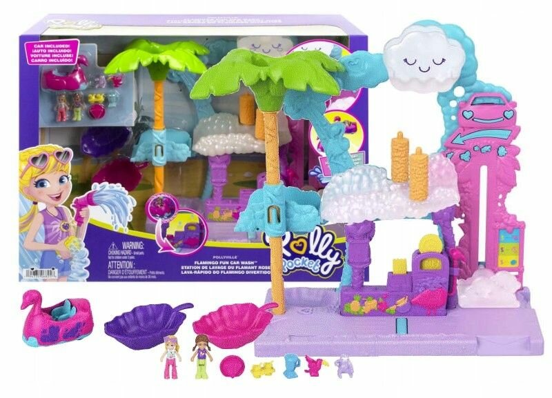 Фигурки Mattel Polly Pocket - Игровой набор для мойки Фламинго с фигурками и аксессуарами - Полли Покет HHJ05