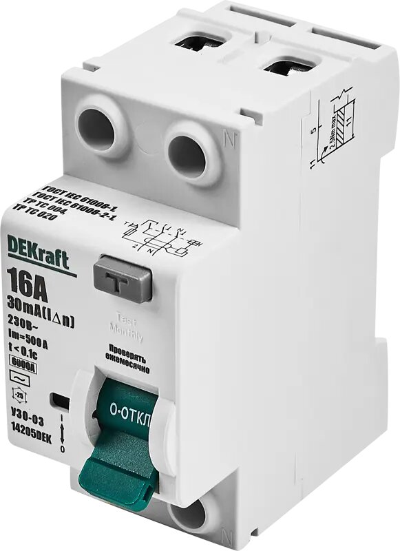 УЗО Dekraft ВДТ УЗО-03 2P 16 А 30 мА 6 кА АС