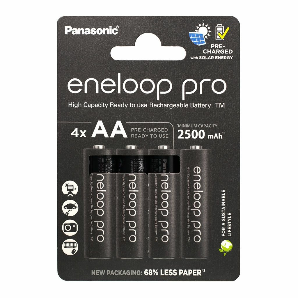 Аккумулятор Ni-Mh 2500 мА·ч Panasonic eneloop pro AA, в упаковке: 4 шт. BK-3HCDE/4CP