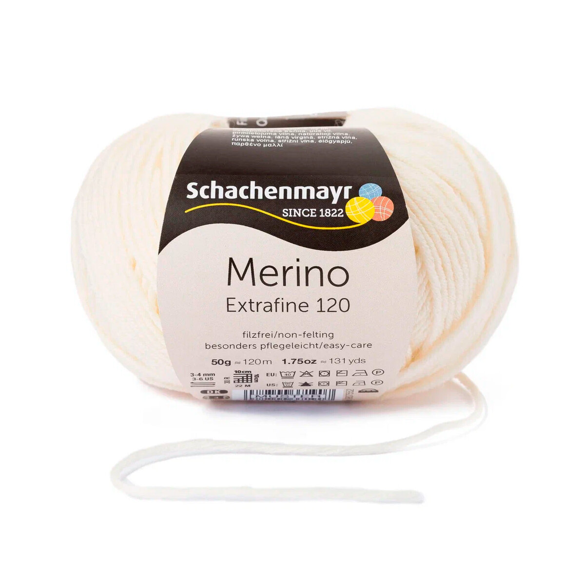Merino Extrafine 120 /Мерино Экстрафайн 120/ пряжа Schachenmayr, MEZ, 9807552 (00102, natur (натуральный), молочный)