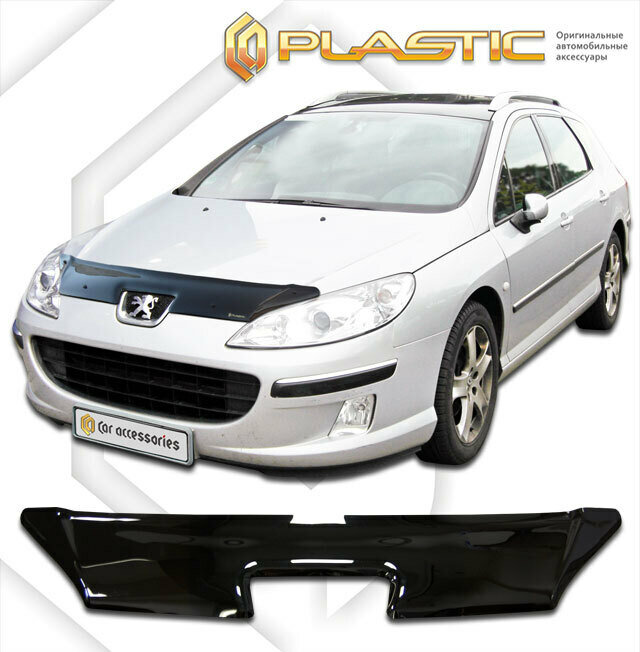 Дефлектор капота Peugeot 407 седан 2004 2011 Черный глянцевый СА Пластик