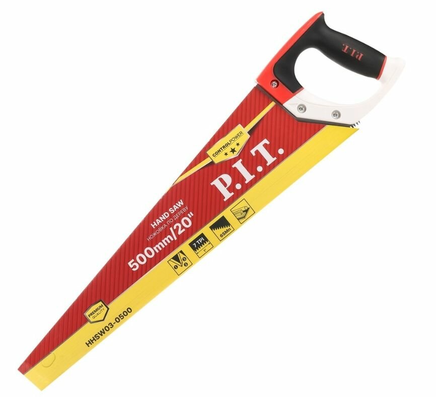 Ножовка по дереву P.I.T. серия CONTROL HHSW03-0500 (500 мм, 7 TPI, трёхгранная заточка, сталь 65Mn)