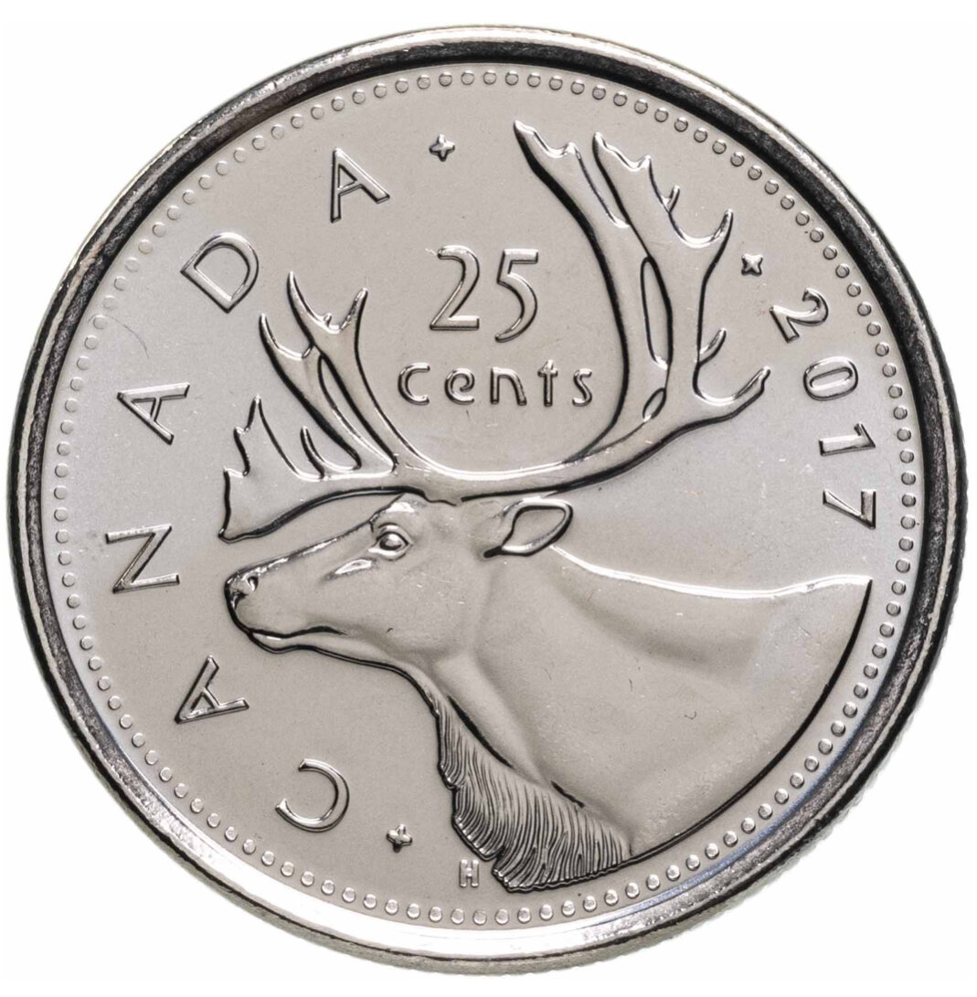 Канада 25 центов 2012-2017 Северный олень (карибу) монеты из обращения.