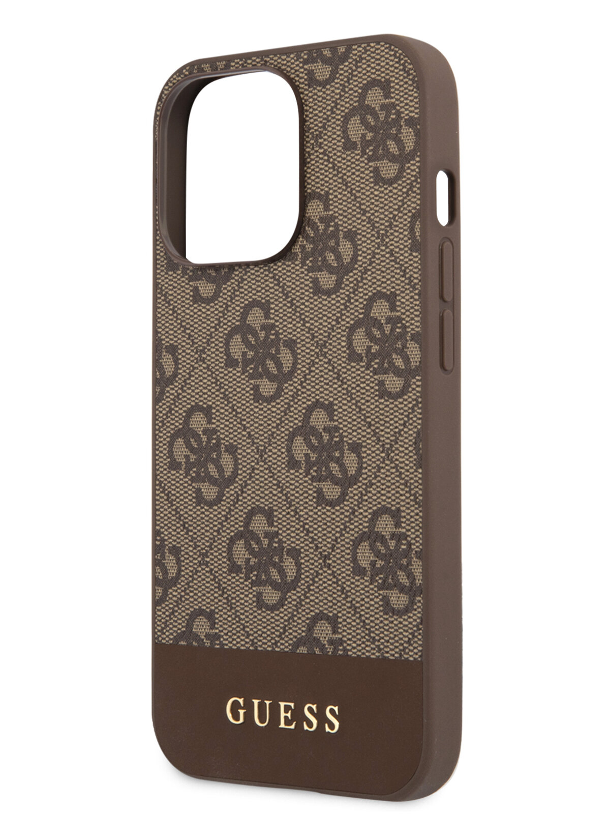 Guess для iPhone 13 Pro Max чехол PU 4G Bottom stripe Metal logo Hard Brown