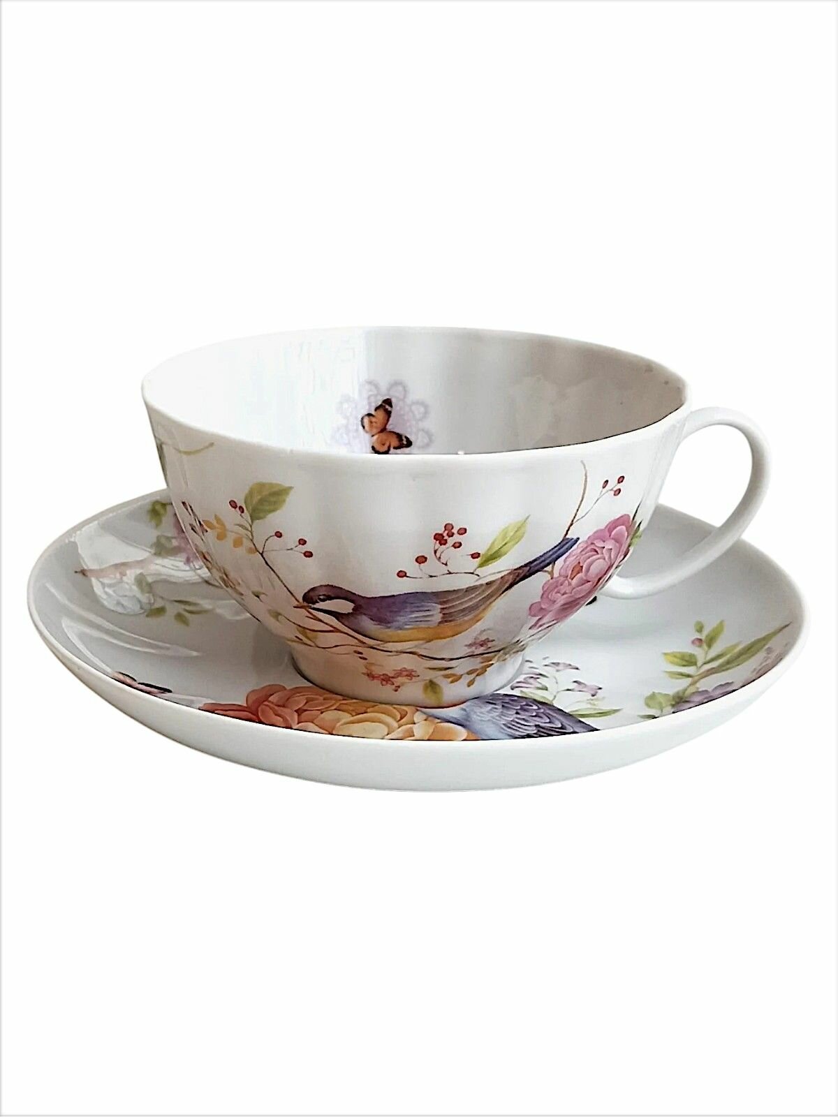 Чайная пара "Белый лебедь" 240мл рисунок "Птичка королек"