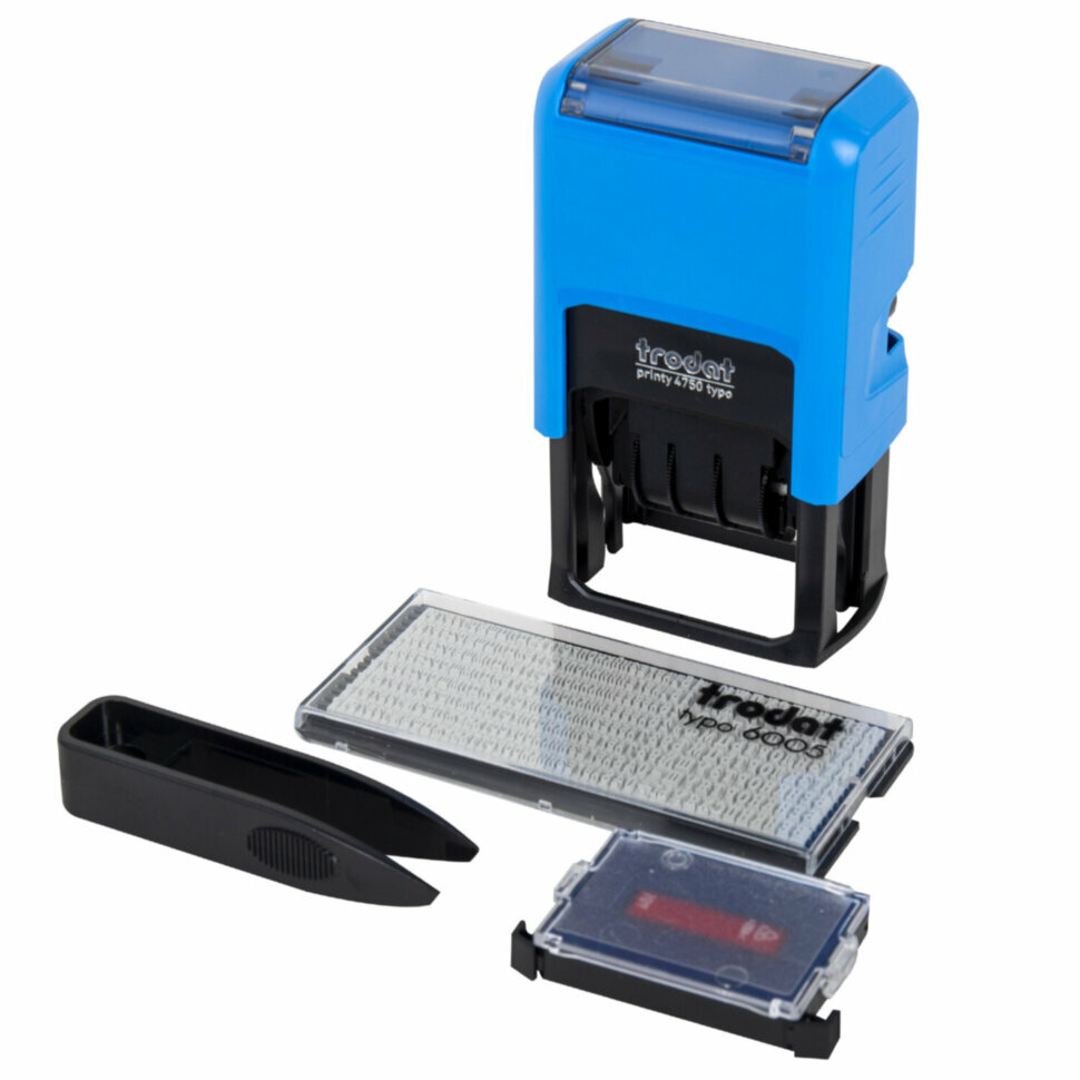 Датер самонаборный, 2 строки + дата, оттиск 41х24 мм, сине-красный, TRODAT 4750, касса в комплекте, 4755, 230555