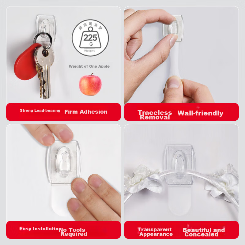 3M Transparent Hooks, No Drilling Required, Traceless Adhesive Hooks, Strong Cable Ties, Clips, Fixators, Mini Size, 12 Pieces