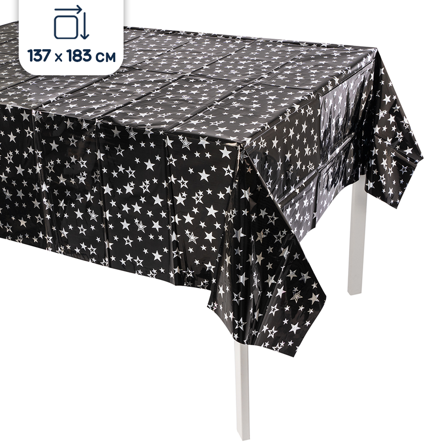 Скатерть одноразовая Звезды Люкс, черный, 137х183 см