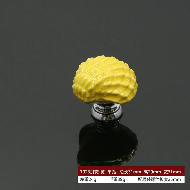 Керамическая ручка для шкафа в виде ракушки Yellow