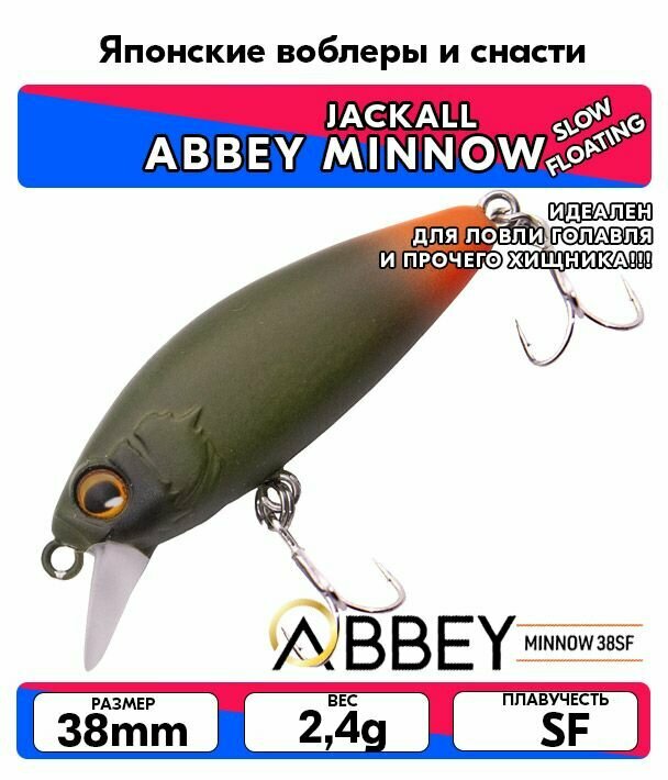 Воблер JACKALL ABBEY MINNOW 38SF 2.4g цвет GREEN PELLET ORANGE