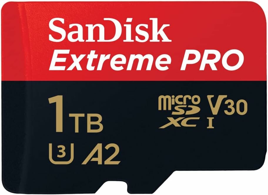 Карта памяти SanDisk Extreme Pro MicroSDXC UHS-I A2 V30 U3 200/140MB/s 1TB +SD adapter (SDSQXCD-1T00-GN6MA)