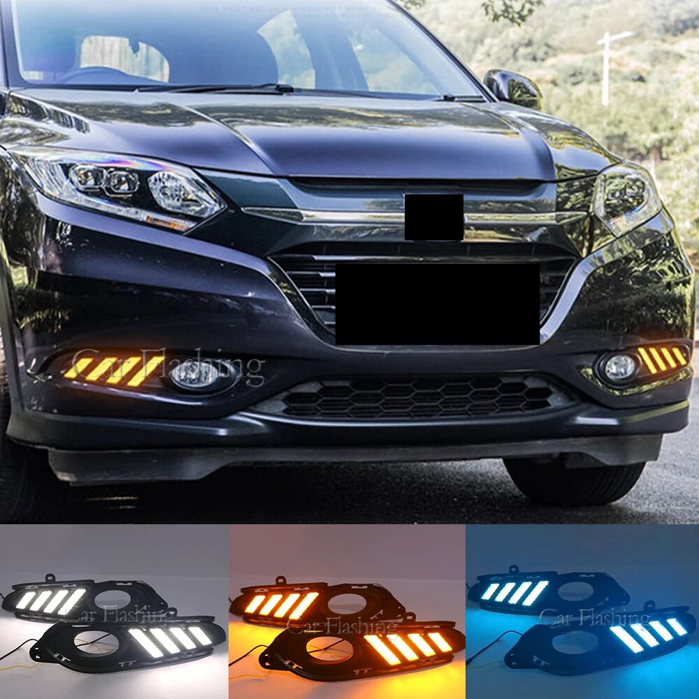 Для Honda HR-V HRV VEZEL 2015 2016 2017 2018 светодиодные DRL дневные ходовые огни противотуманные фары с указателем поворота White and Yellow