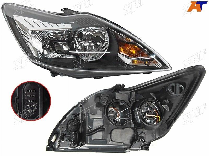 . SAT Фара для FORD FOCUS II 08-11 правая черная с электрокорректором