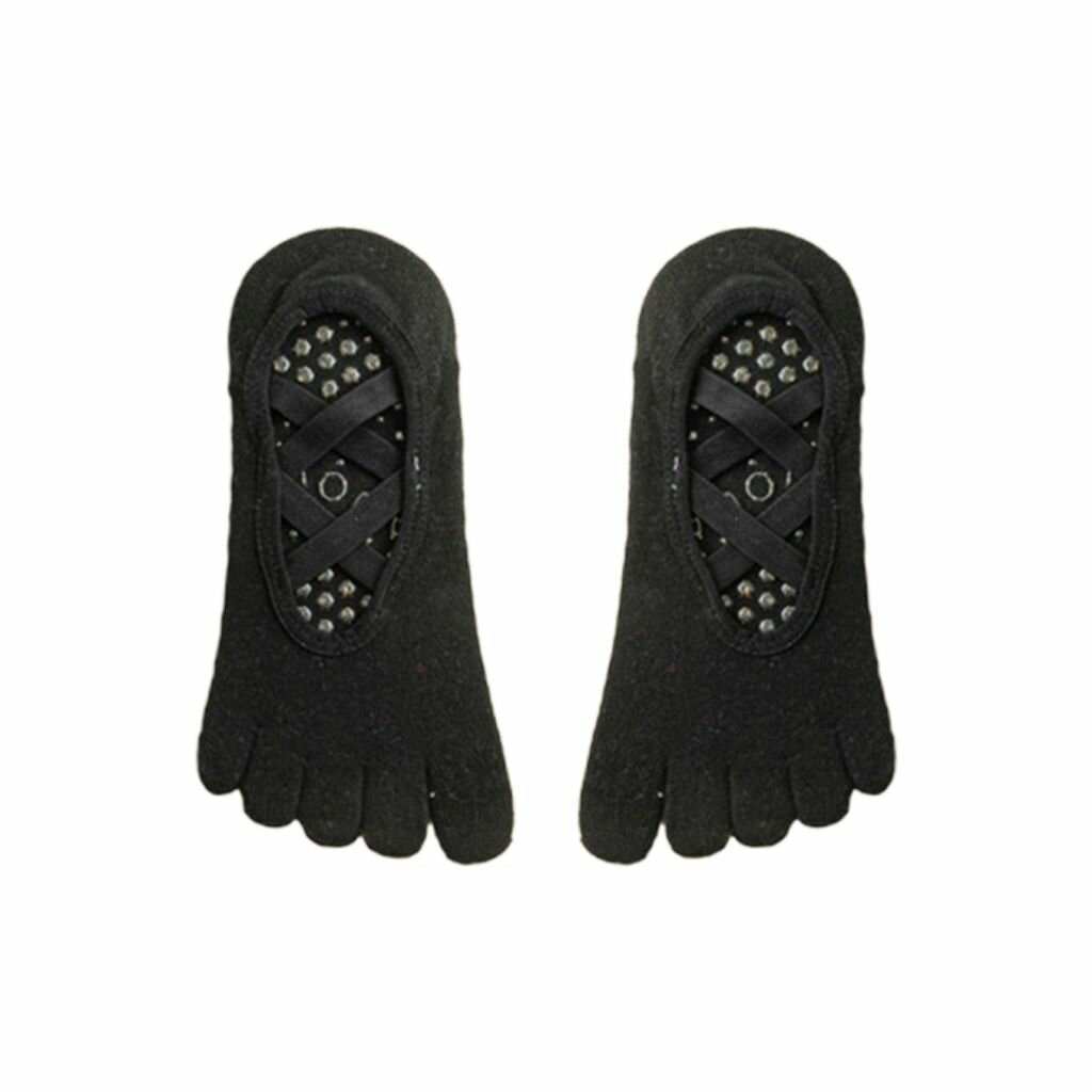 Женские носки для йоги на пять пальцев-черные-один размер