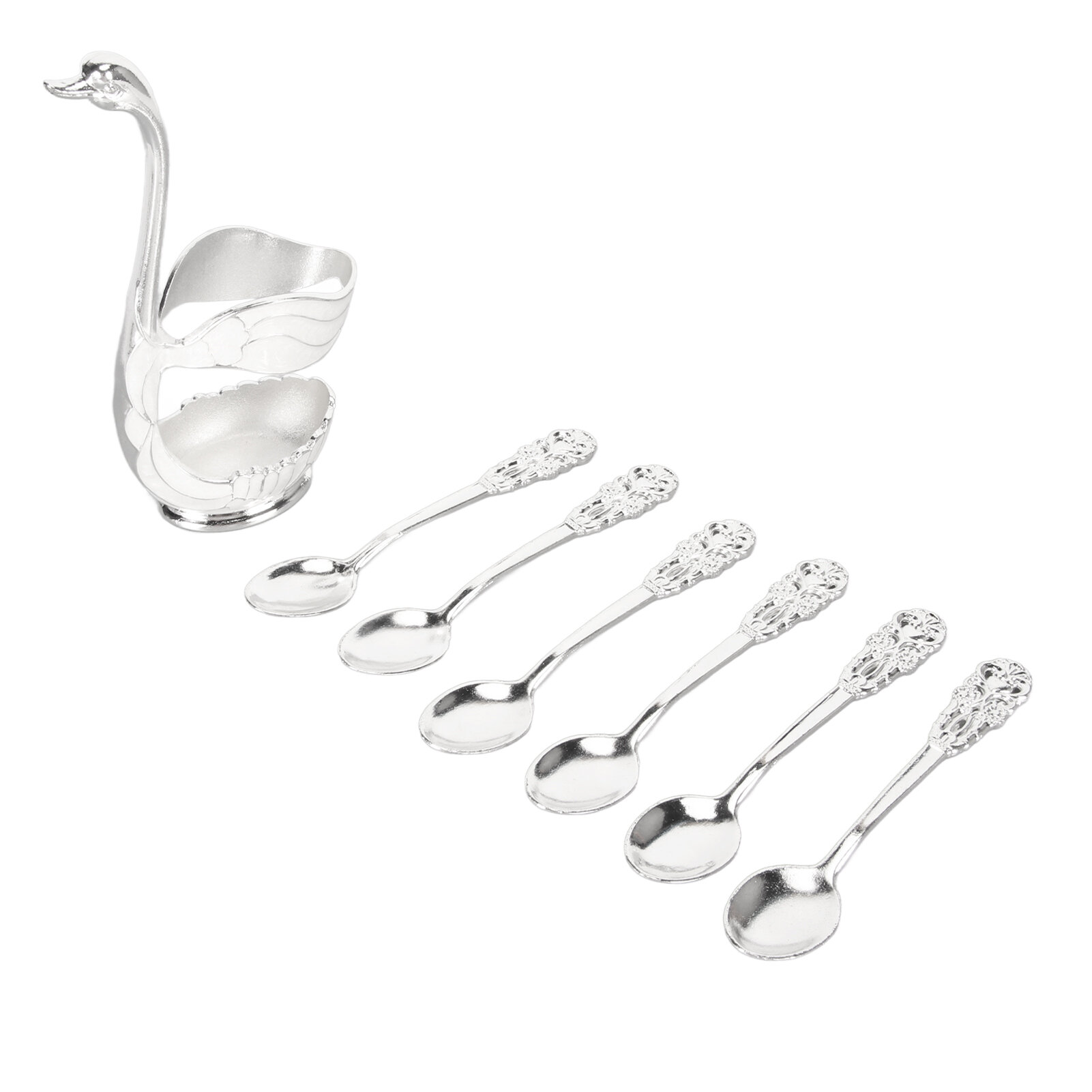 Серебряный лебеденный обеденный набор набор посуды Swan Base Holder Teaspoon STATREAR SET SET SPOON SET для кофейных фруктов десертов