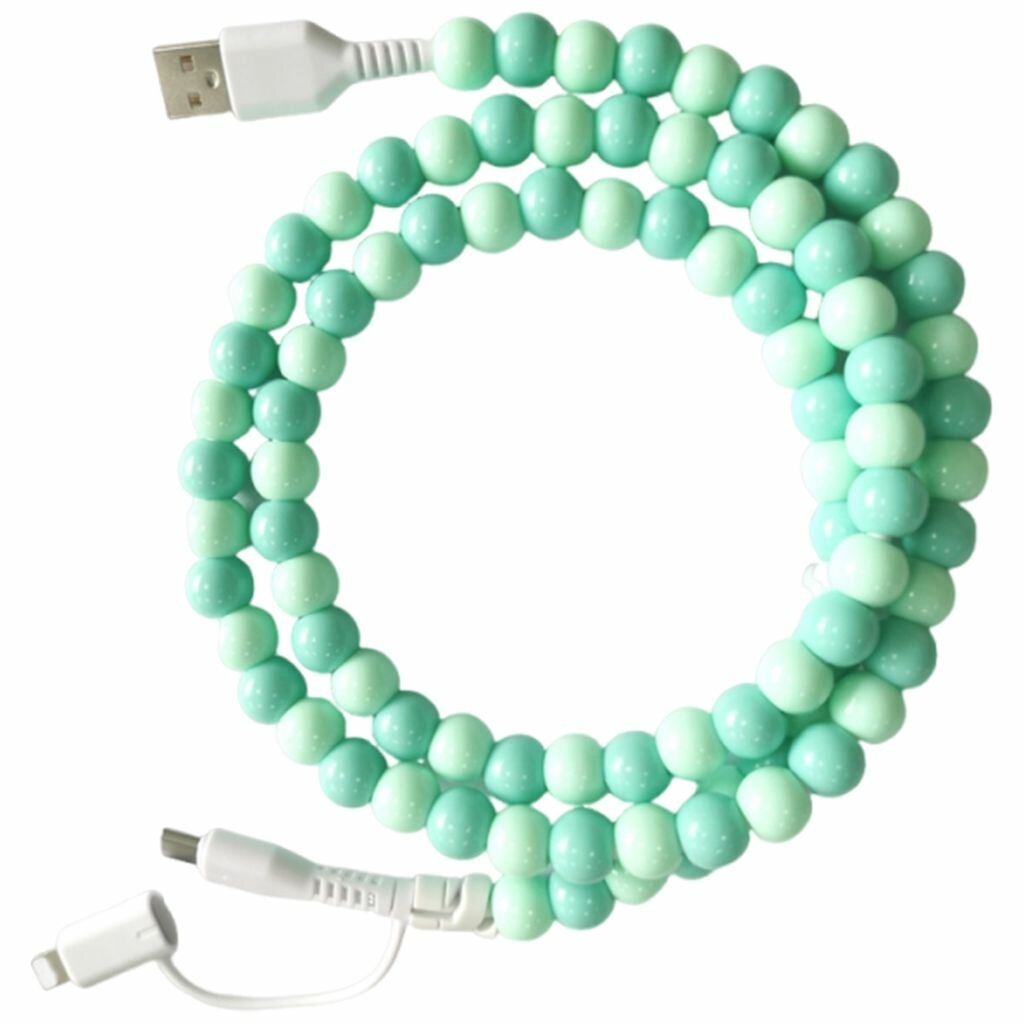 Вышитый бисером кабель для передачи данных "два в одном" ручной работы с красочным жемчугом для быстрой зарядки-светло-зеленый плюс зеленый