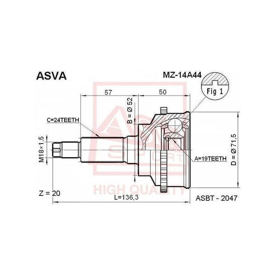 Шрус наружный для автомобилей ASVA MZ14A44 (запчасти и комплектующие)