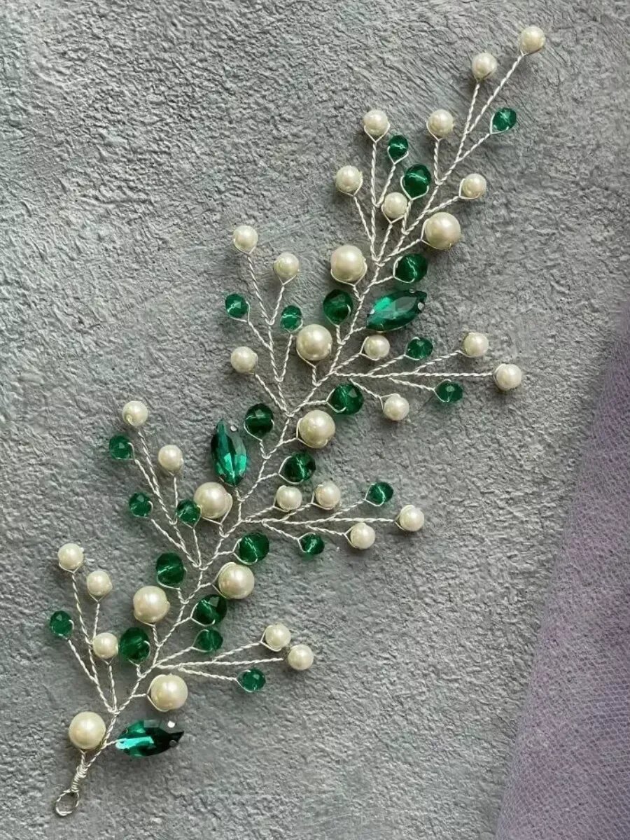 3363 Веточка изумрудная для волос из ювелирной проволоки NEW