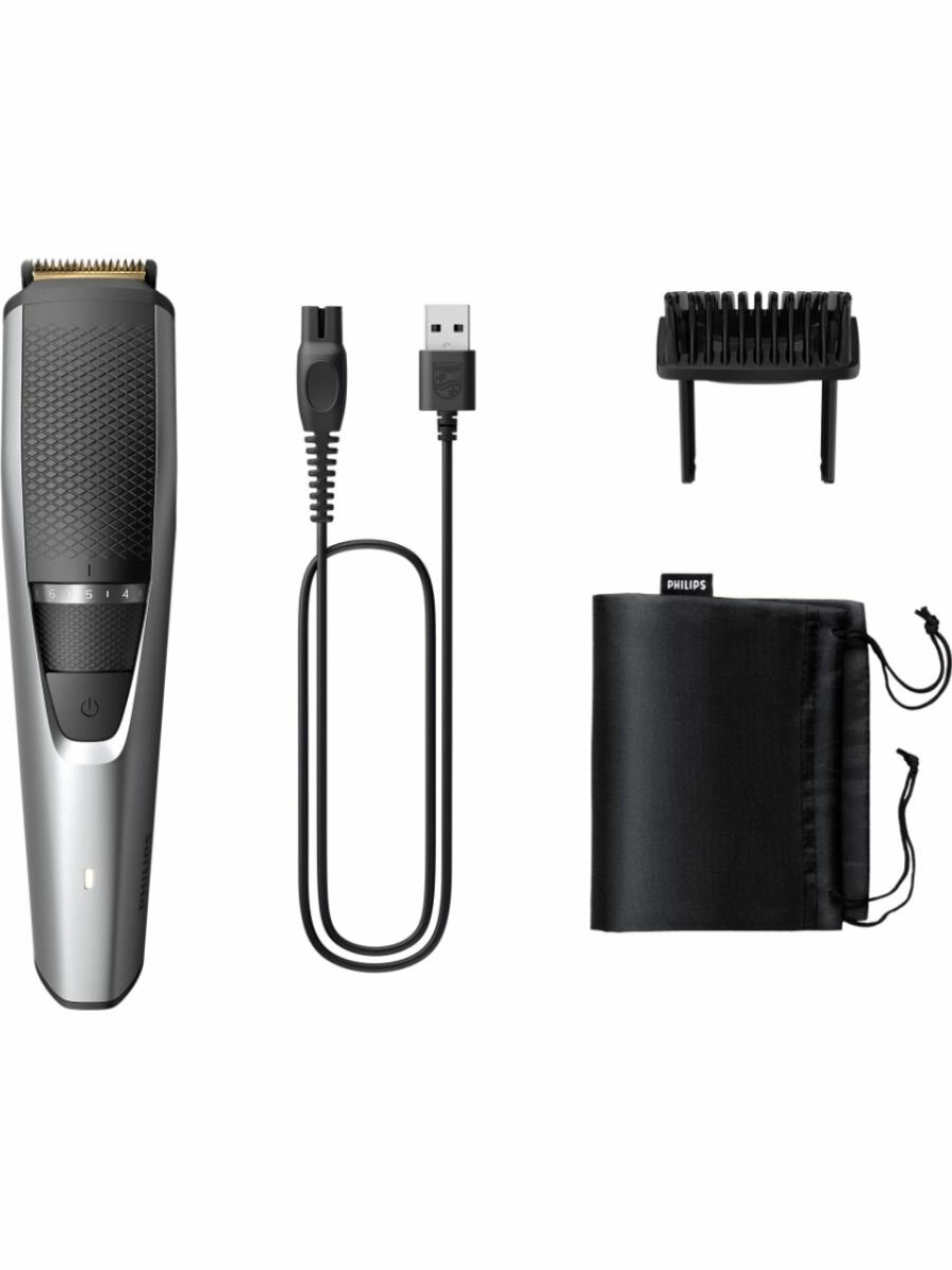Триммер Philips BT3232/15 для бороды, сухое бритье, 20 установок длины 0,5-10 мм, серебристый/черный