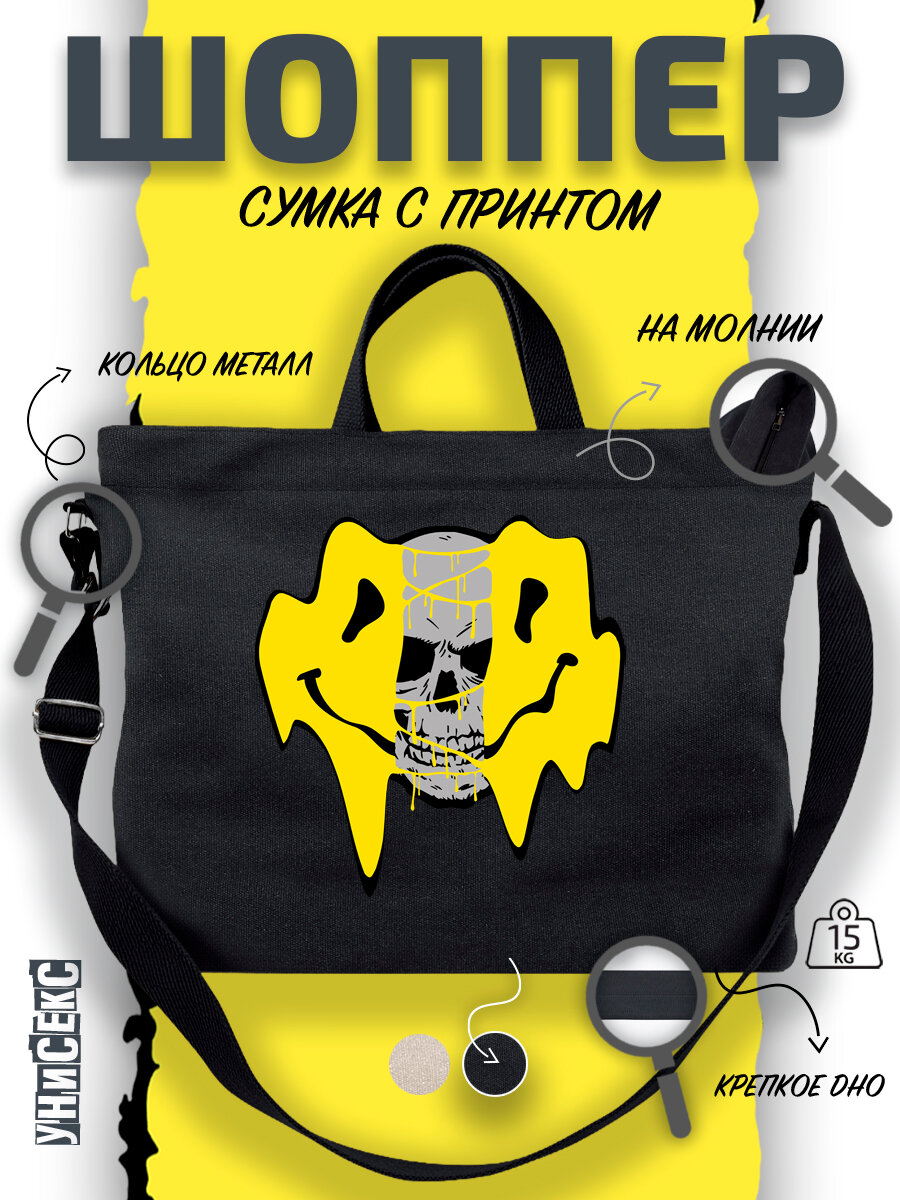 Сумка  шоппер y2k через плечо с черепом