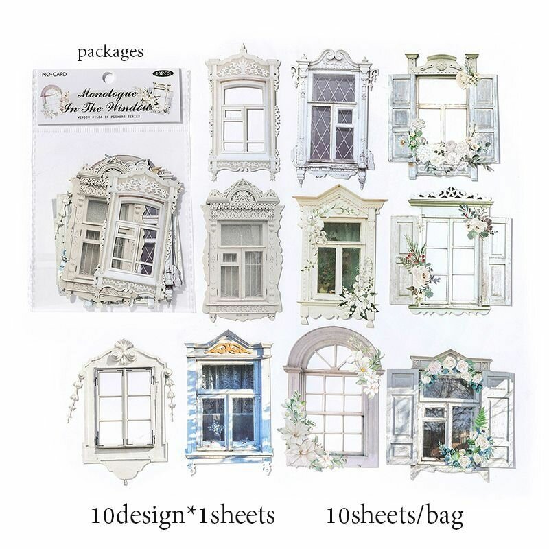 Набор наклеек, Mr.paper, 10 листов / упаковка, Винтажная цветочная тема окна, дизайн выреза, качественная бумага, можно использовать для украшения скрапбукинга, коллажа