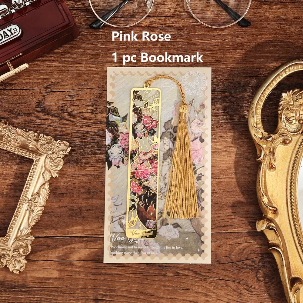 Закладка для книг "Pink Rose" металлическая с кисточкой