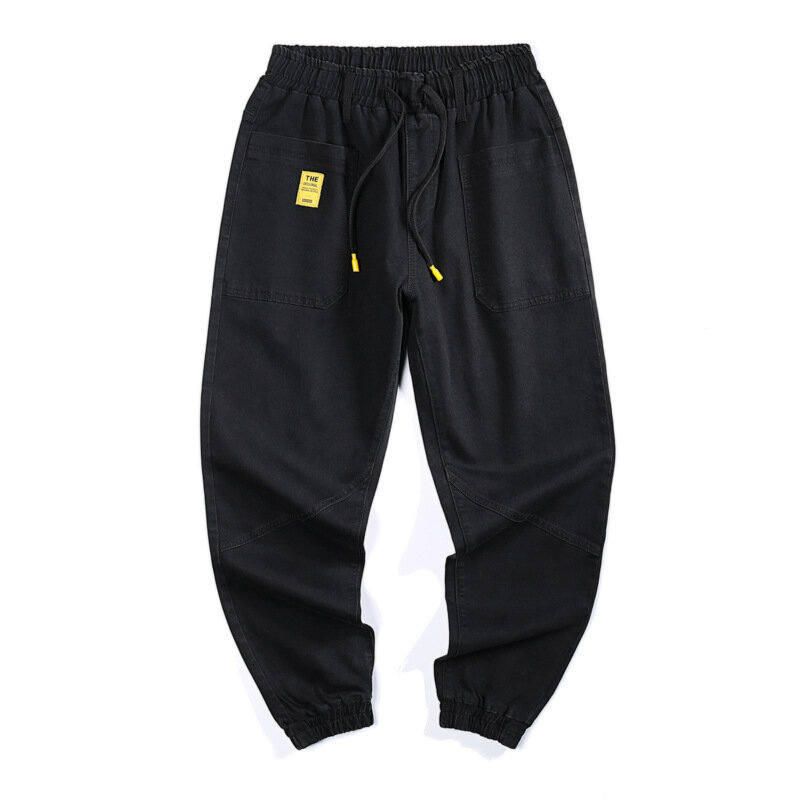 Охоты Брюки JYL Чистый цвет Модные джинсы муж. япон. эластичный пояс спортивные завязки ноги джинсы муж. толстый муж. универс. Харлан штаны муж. черный/7XL