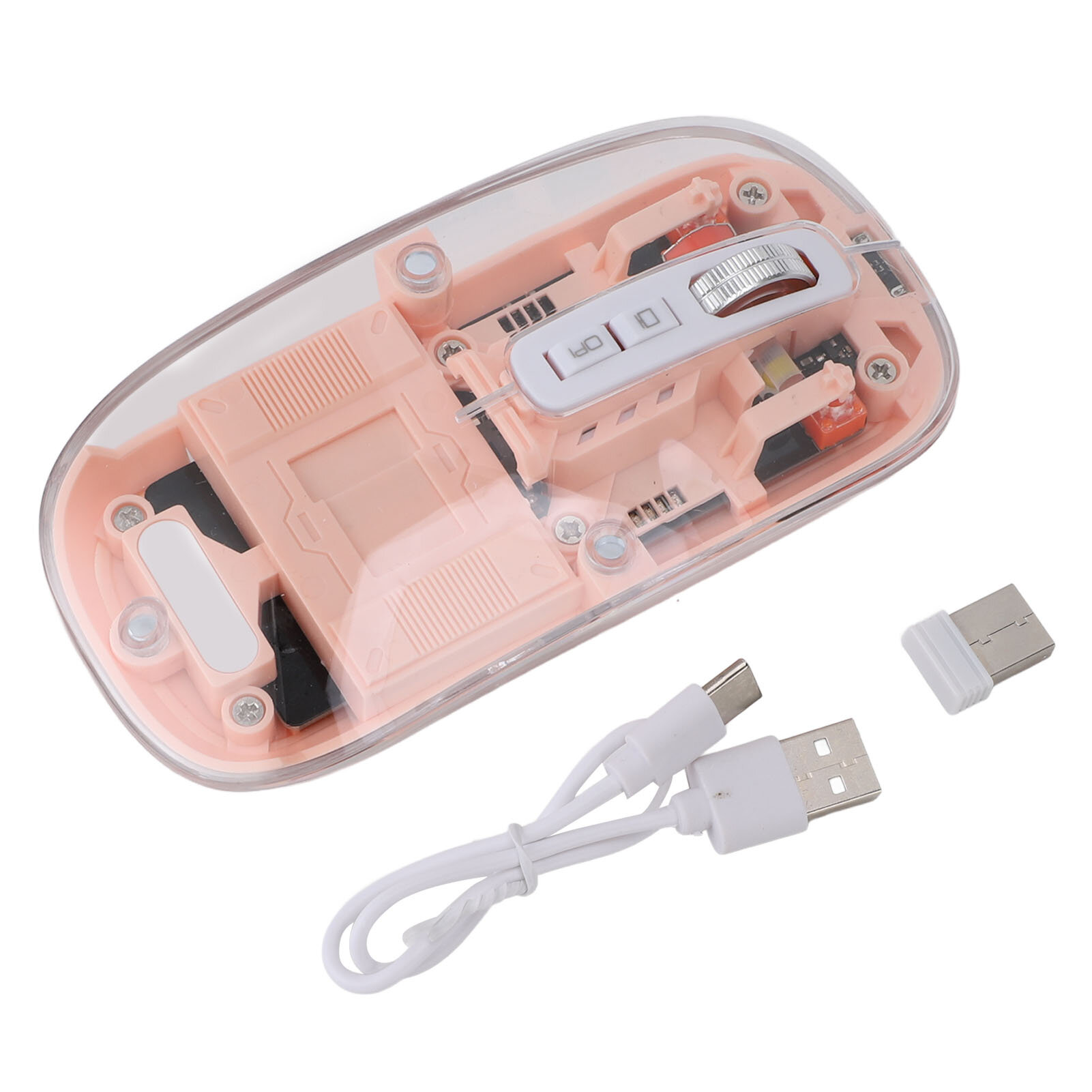 Беспроводная мышь прозрачная 2 . 4g bt1 bt2 три режима usb перезаряжаемая bluetooth с приемником для ноутбука розовая