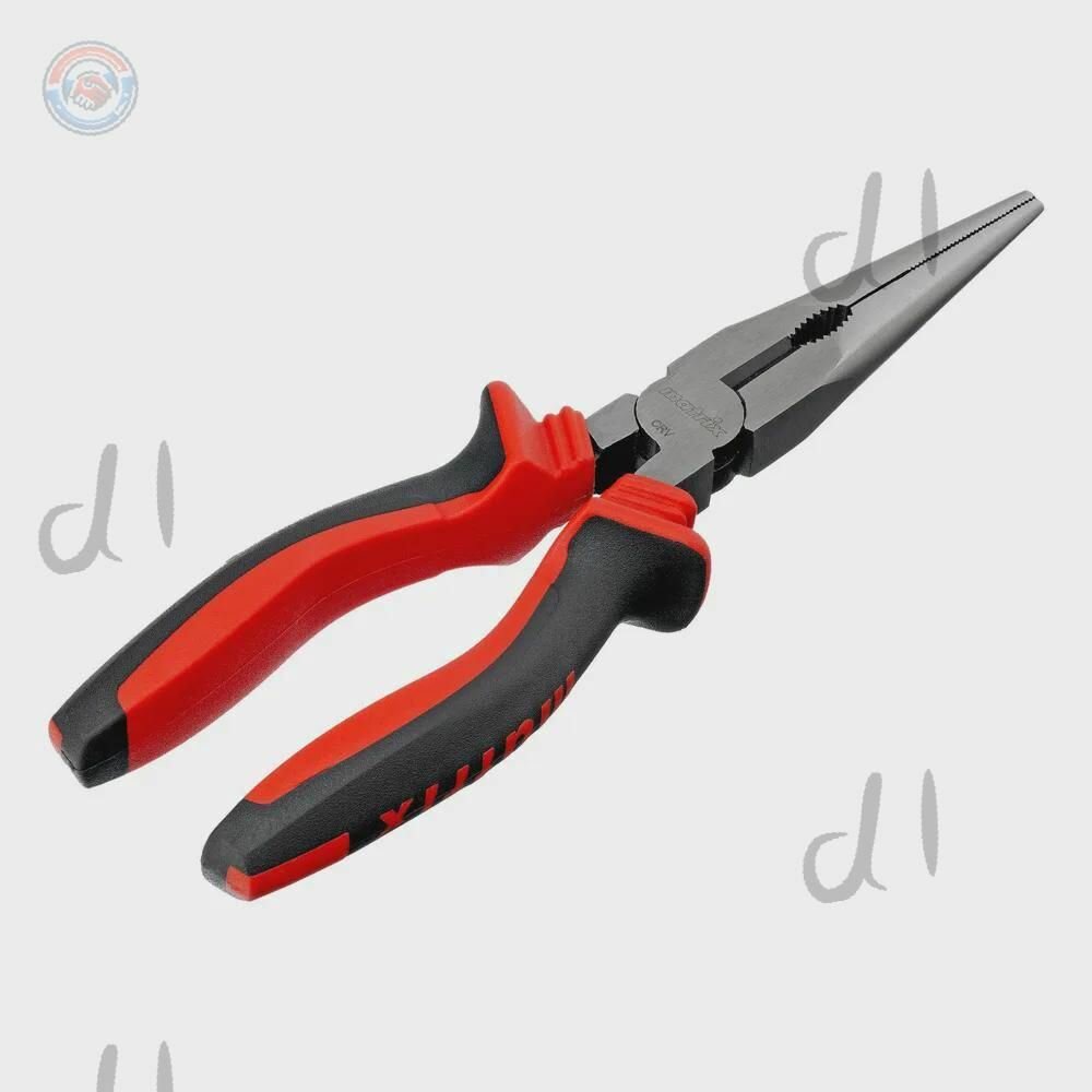 Утконосы прямые MATRIX 200 мм, длинногубцы с режущей кромкой, хромованадиевая сталь, антикоррозийное покрытие, двухкомпонентные рукоятки с упорами, тонкогубцы для точной работы, 17311