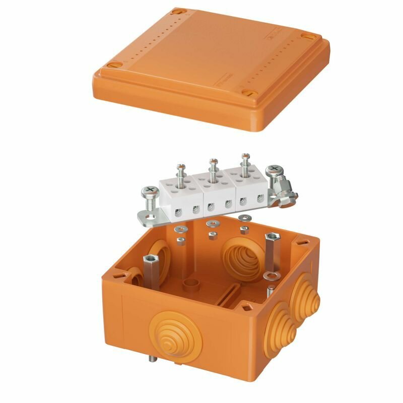 Коробка ответвительная FS 100х100х50мм IP55 5п 450В 10А 6кв. мм с кабельными вводами и клеммниками пластик. DKC FSB11506