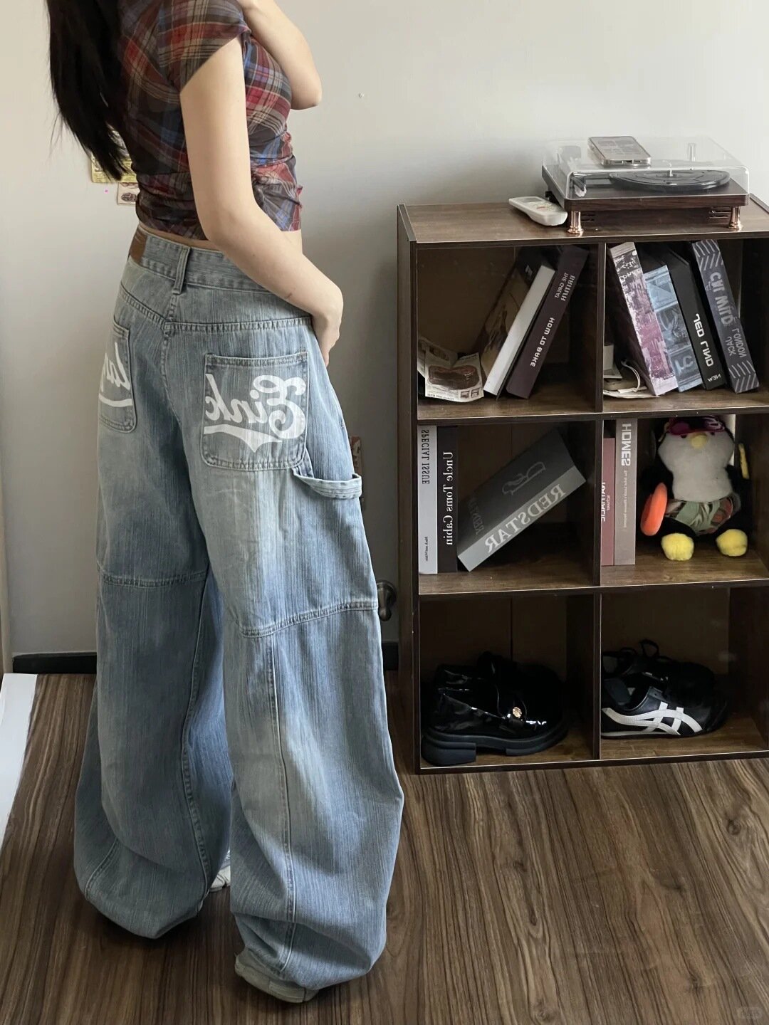 Женские джинсы LI Mall Плюс размер амерканские хайстрит — китайский тренд с надписями свободные штаны, Размер_M