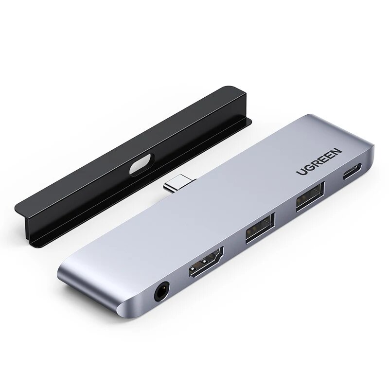 UGREEN USB C-концентратор для iPad Pro, док-станция-концентратор 5 в 1 с 4KHDMI, разъем для наушников 3,5 мм, 2 порта USB3.0, зарядка USB C PD 100 Вт