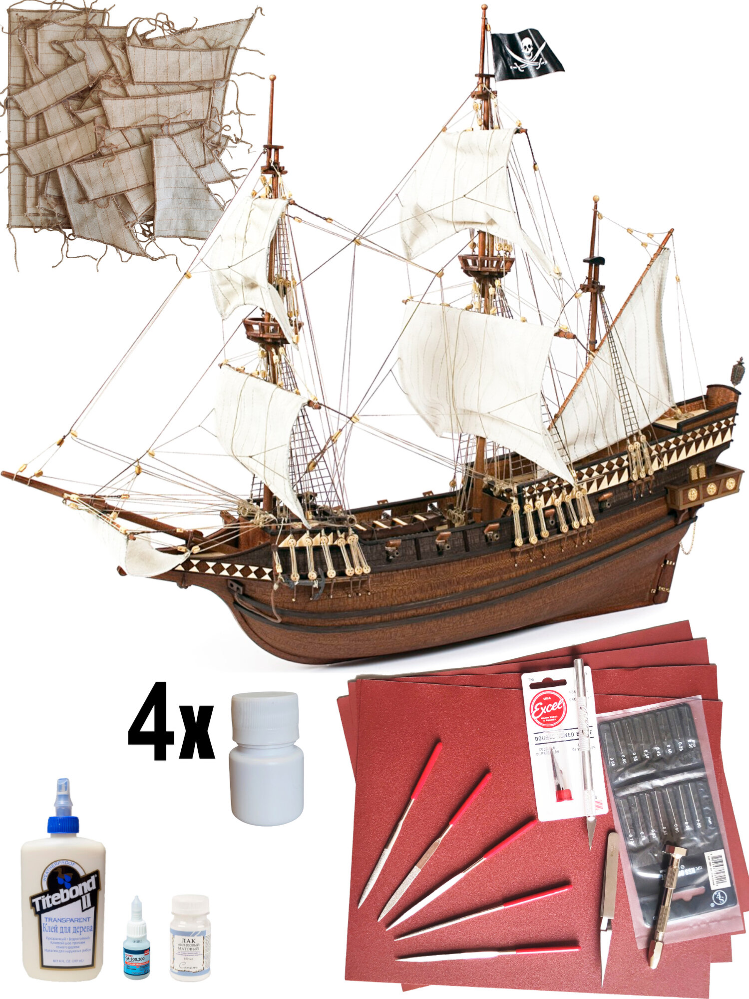 Модель OcCre, пиратский галеон Buccaneer, 170 часов, М.1:100, подарочный набор, паруса, инструменты, краски, лак, клея