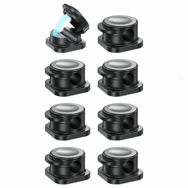 Самоклеящиеся магнитные клипсы для проводов, Черный - 8 штук