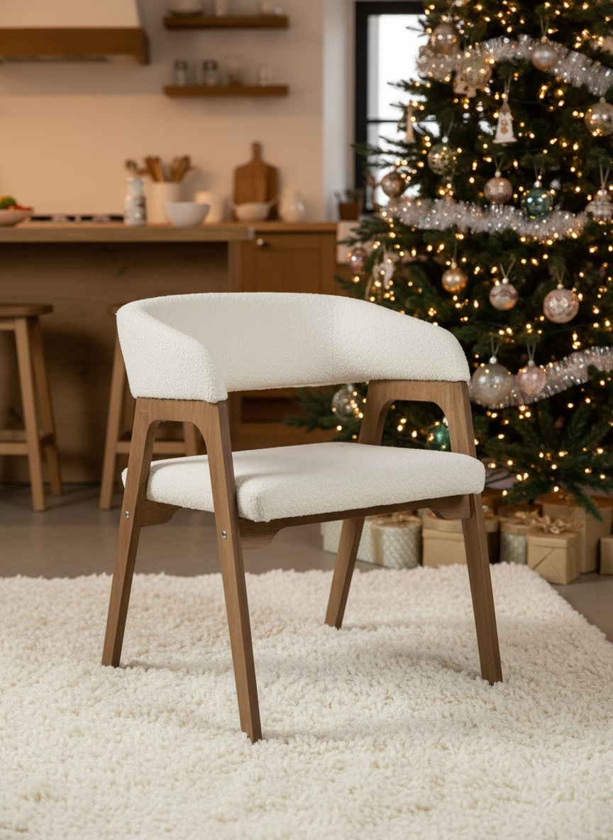 Кресло-стул с подлокотниками "Лунница" от "Мягкой посадки", обивка белое букле + свтелые ножки