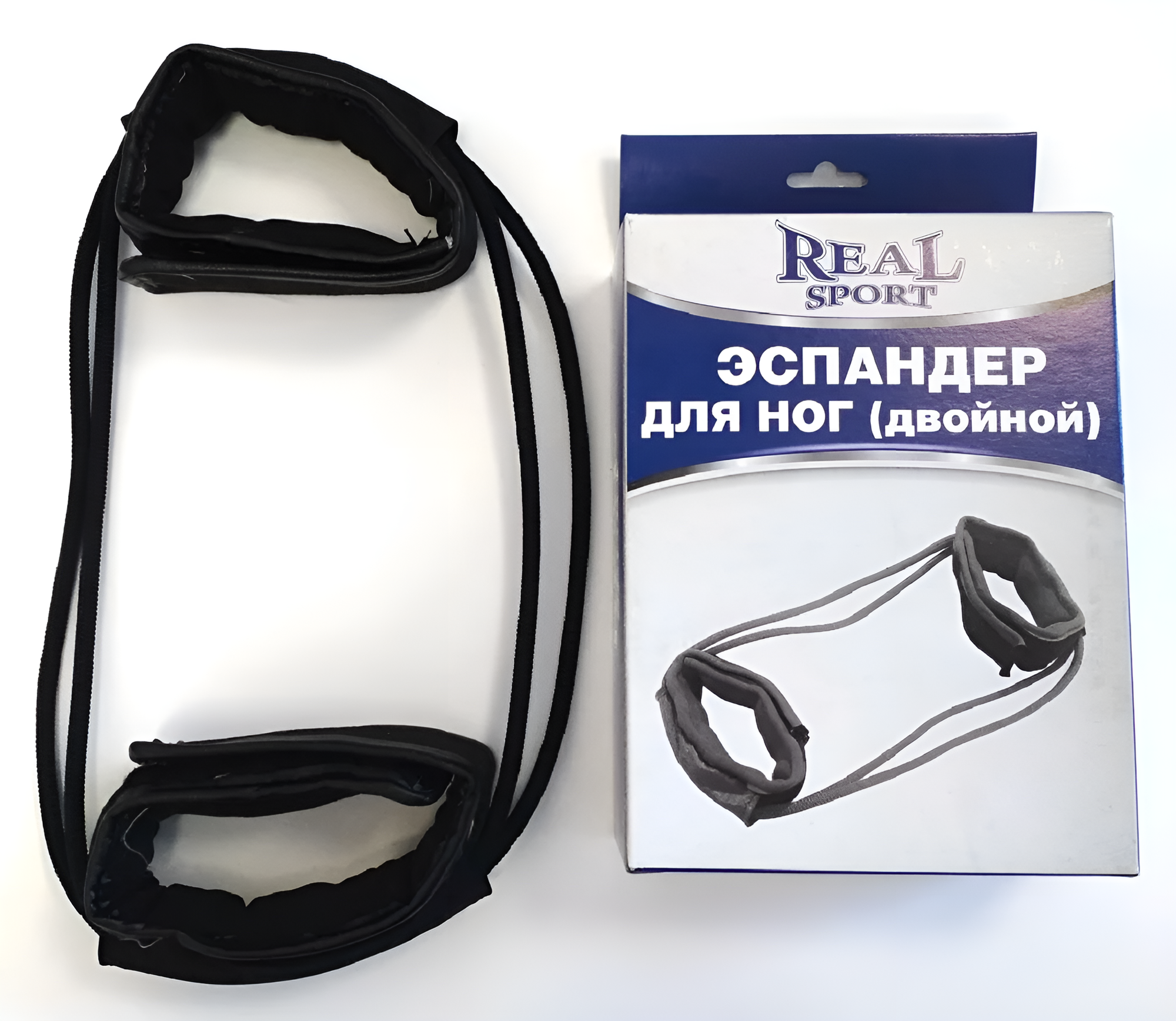 Эспандер для ног двойной Realsport RS-300, нейлон, текстиль, черный