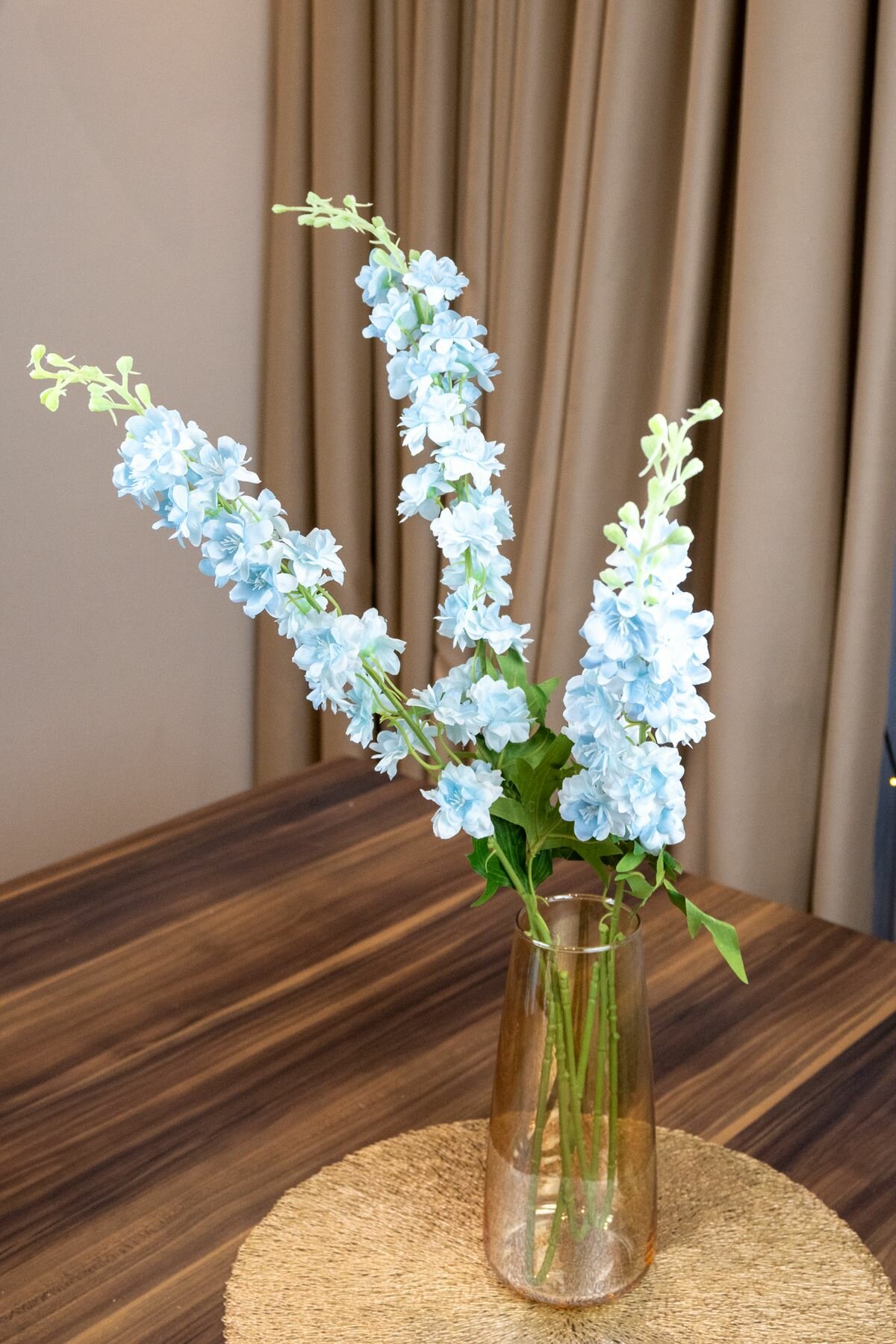 Цветы искусственные для декора флористов букетов премиум Дельфиниум голубой мелкий 3 ветки