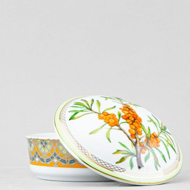 Туалетная коробочка "Облепиха Сибирская", фарфор, 5,8 см, кругл, 2025 г