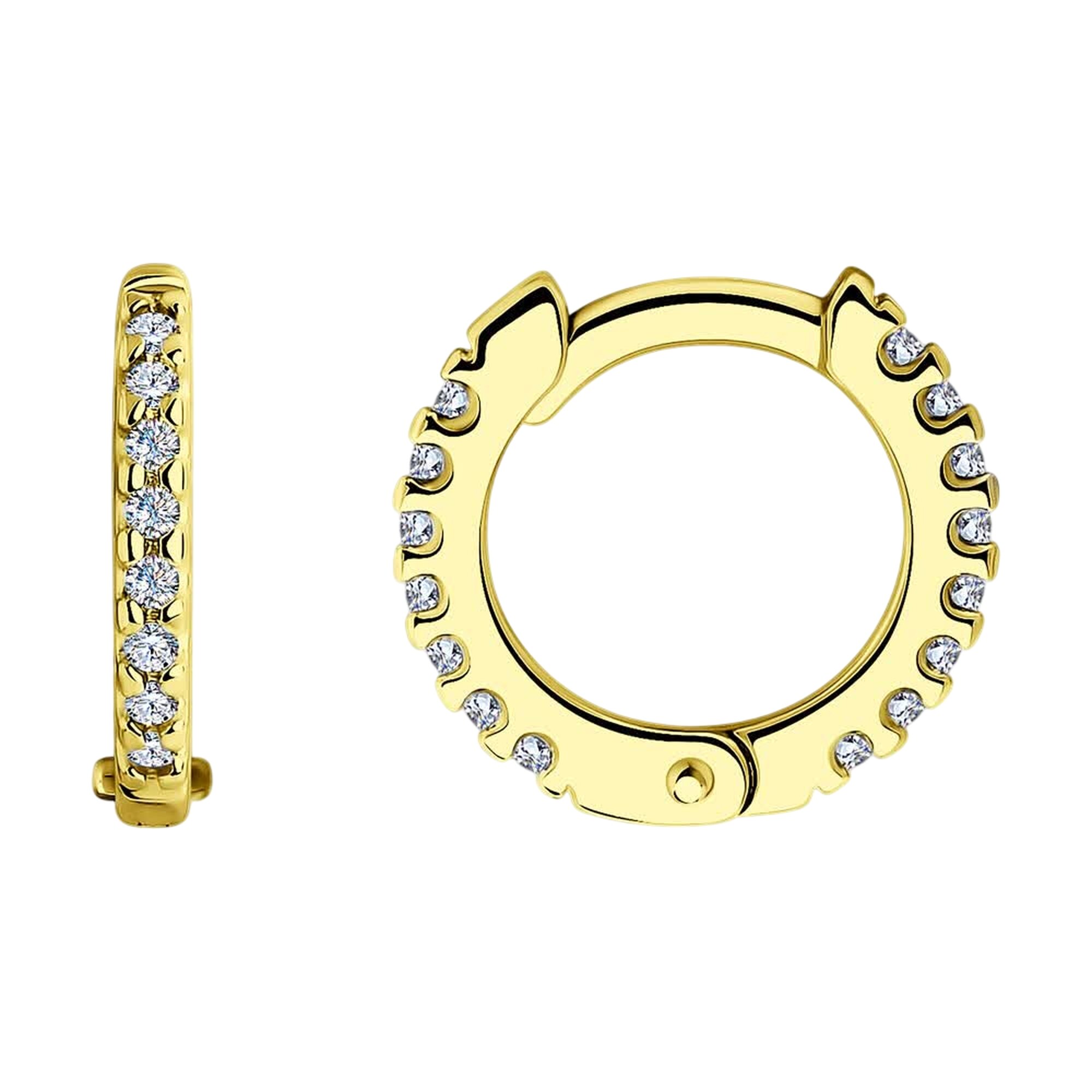 Серьги, серебро, 925 проба, золочение, фианит